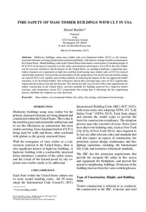 (PDF) Fire Safety of Mass timber Buildings with CLT in USA