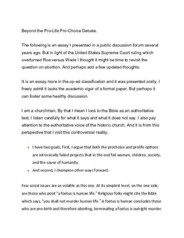 (DOC) Beyond the Pro-Life Pro-Choice Debate
