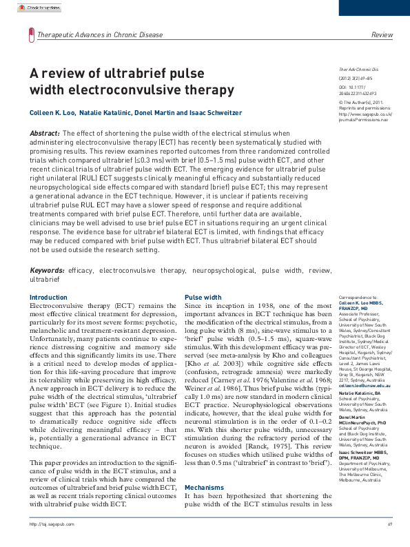 (PDF) A review of ultrabrief pulse width electroconvulsive therapy ...