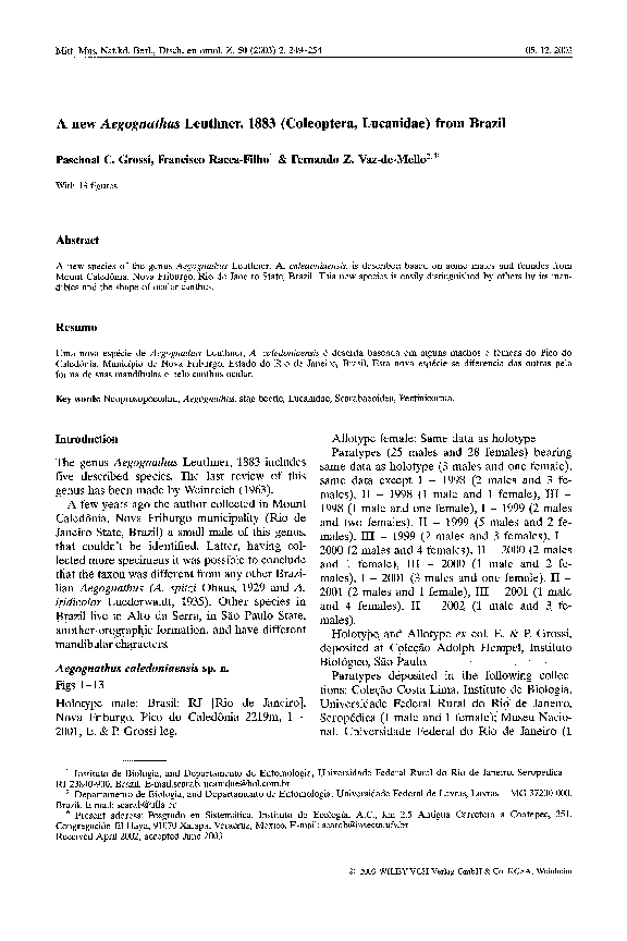 (PDF) A newAegognathus Leuthner, 1883 (Coleoptera, Lucanidae) from Brazil