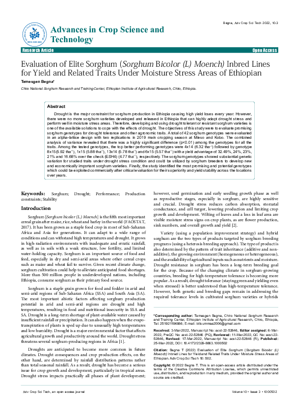 (PDF) Advances in Crop Science and Technology A d va nces in C r o p Sci enc e a n d T ec hnolog