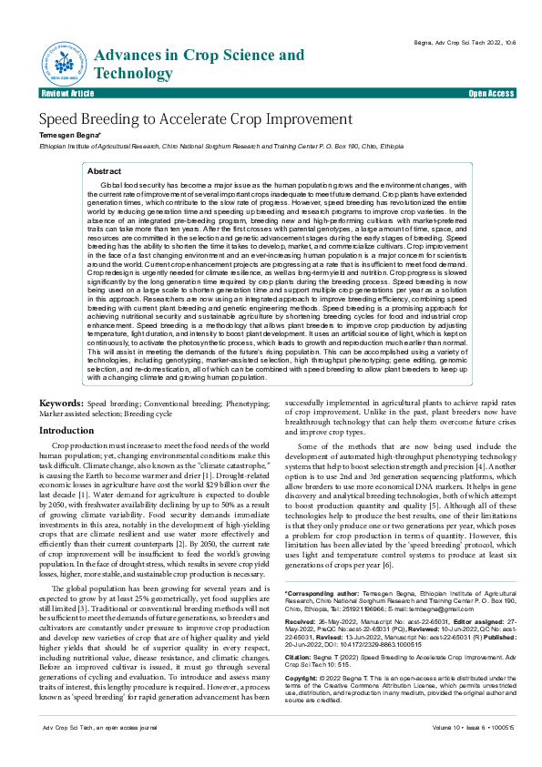 (PDF) Advances in Crop Science and Technology A d va nces in C r o p Sci enc e a n d T ec hnolog