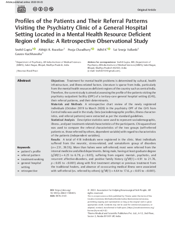 (PDF) Profiles of the Patients and Their Referral Patterns Visiting the ...