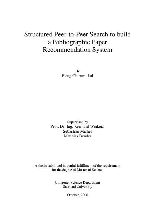 (PDF) Structured Peer-to-Peer Search to build a Bibliographic Paper ...