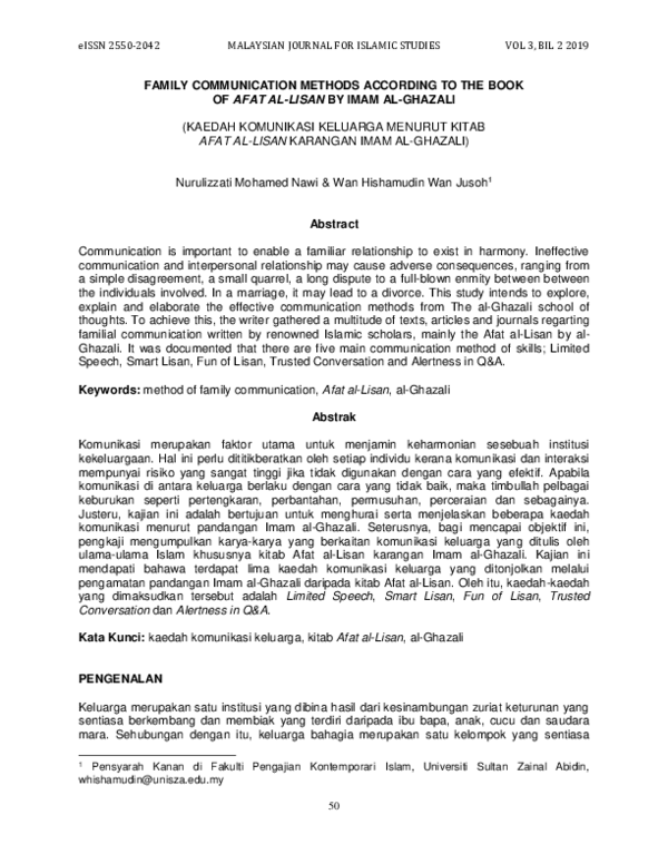 (PDF) Family Communication Methods According to the Book of Afat Al ...