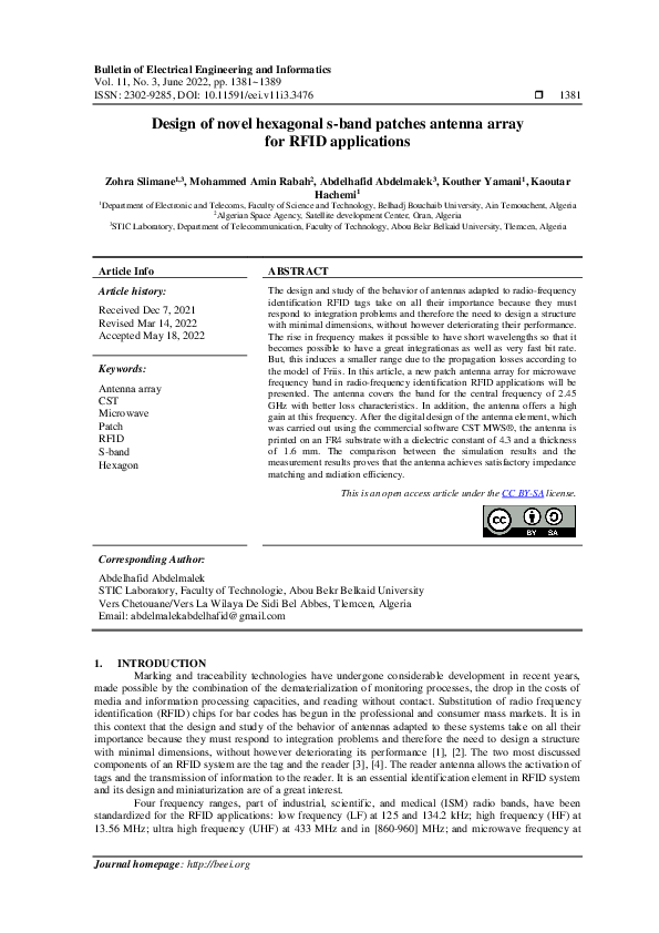 (PDF) Design of novel hexagonal s-band patches antenna array for RFID ...