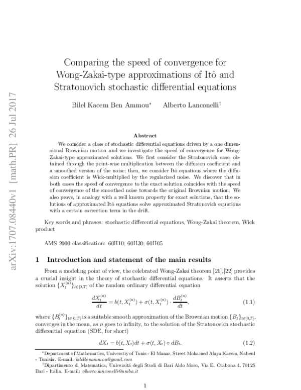 Pdf Comparing The Speed Of Convergence For Wong Zakai Type