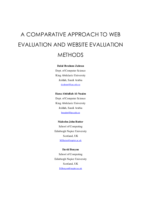 (PDF) A Comparative Approach To Web Evaluation And Website Evaluation Methods