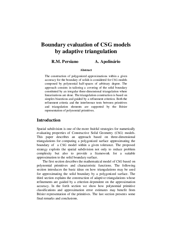 (PDF) Boundary evaluation of CSG models by adaptive triangulation