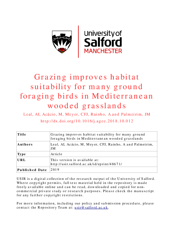 (PDF) Grazing improves habitat suitability for many ground foraging ...