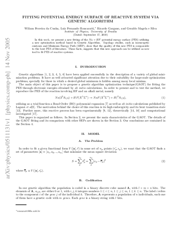 Pdf Fitting Potential Energy Surface Of Reactive Systems Via Genetic Algorithm