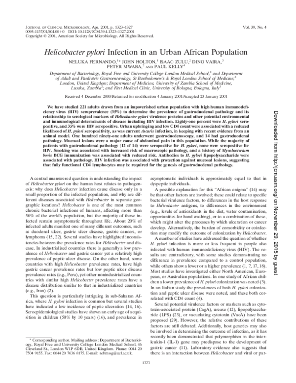 (PDF) Helicobacter pylori Infection in an Urban African Population