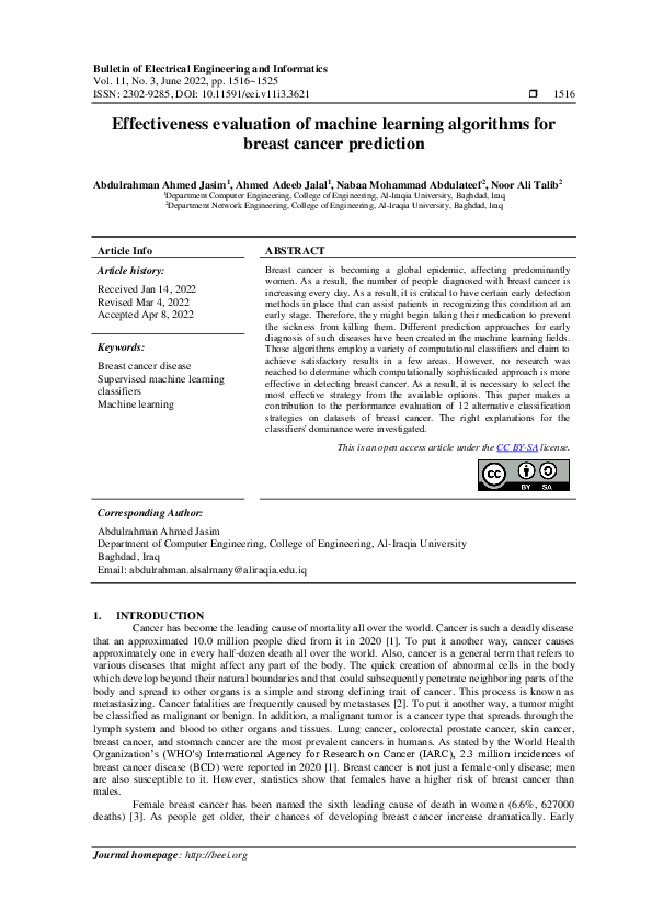 Pdf Effectiveness Evaluation Of Machine Learning Algorithms For