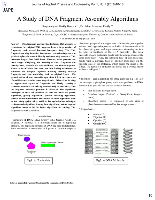 (PDF) A Study of DNA Fragment Assembly Algorithms