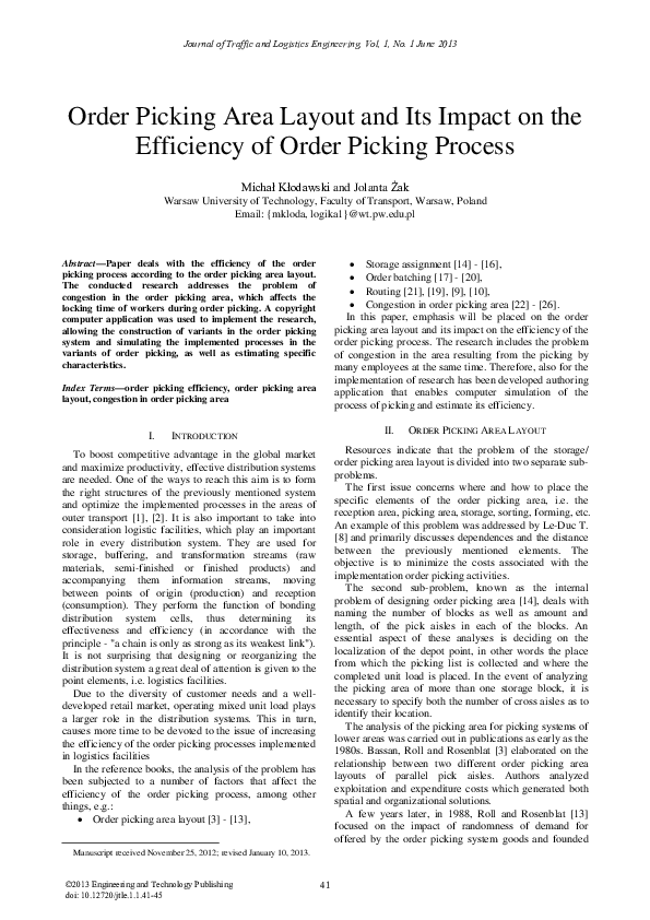 (PDF) Order Picking Area Layout and Its Impact on the Efficiency of ...