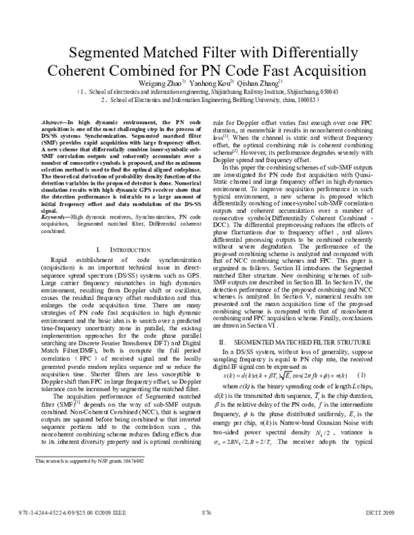 Pdf Segmented Matched Filter With Differentially Coherent Combined For Pn Code Fast Acquisition 8190