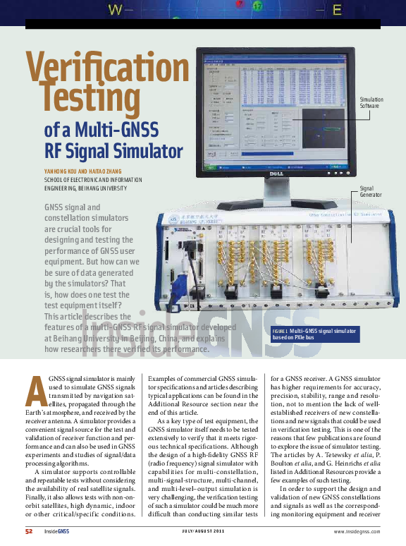 (PDF) Verification Testing of a Multi-GNSS RF Signal Simulator