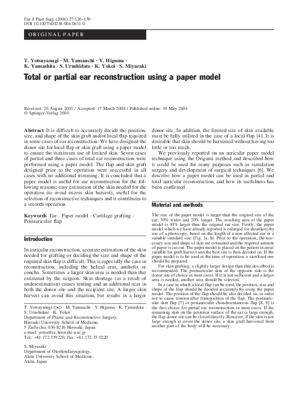 (PDF) Total or partial ear reconstruction using a paper model