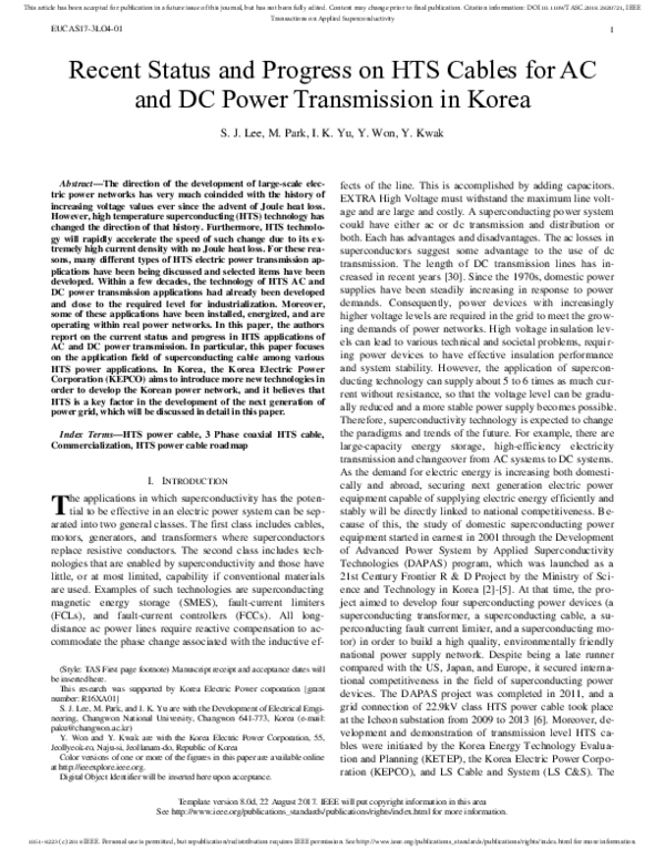 (PDF) Recent Status and Progress on HTS Cables for AC and DC Power ...
