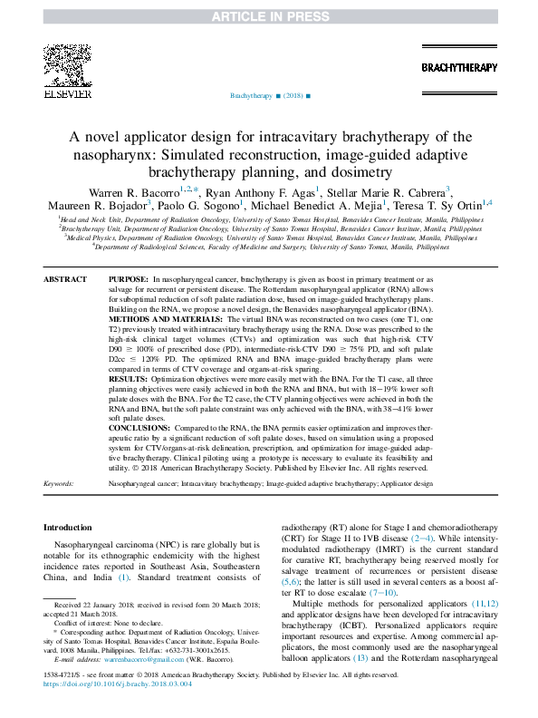 (PDF) A novel applicator design for intracavitary brachytherapy of the ...