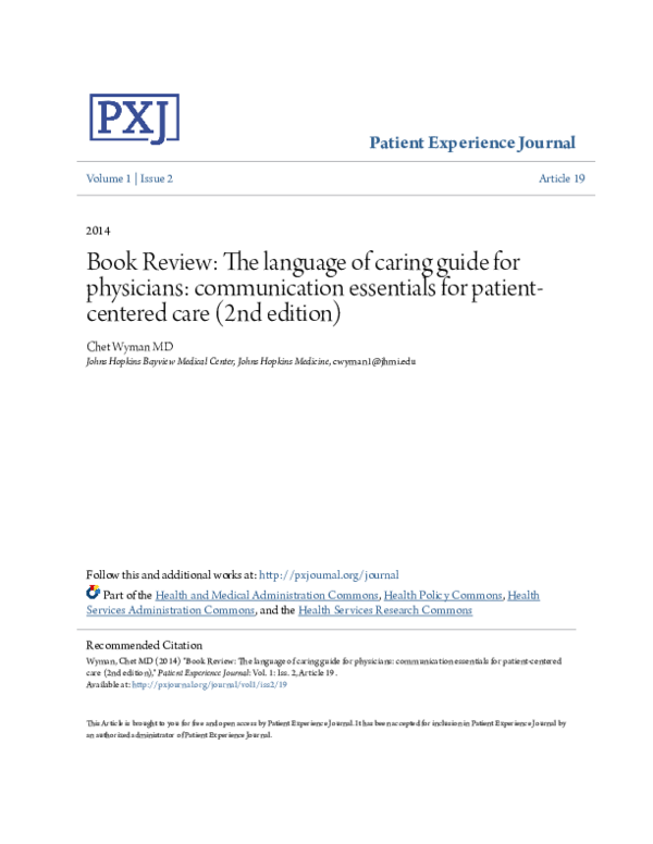 (PDF) Book Review: The language of caring guide for physicians ...