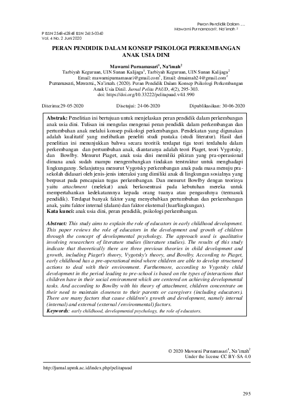 (PDF) Peran Pendidik dalam Konsep Psikologi Perkembangan Anak Usia Dini