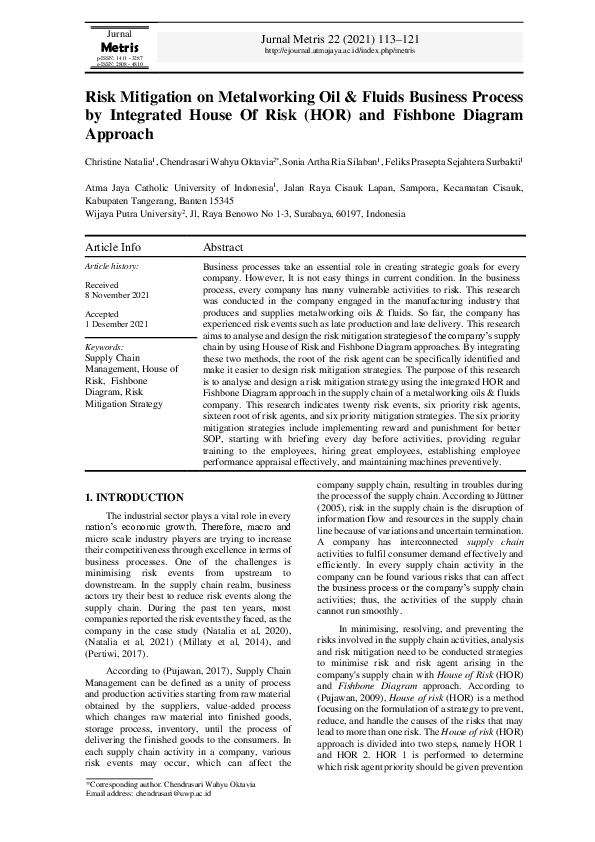 (PDF) Risk Mitigation on Metalworking Oil & Fluids Business Process by ...