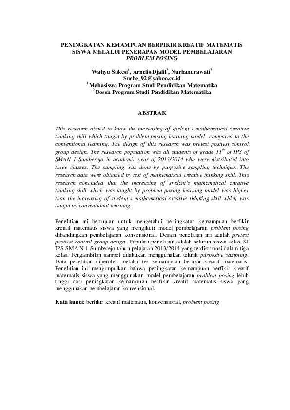 (PDF) Peningkatan Kemampuan Berfikir Kreatif Matematis Siswa Melalui Penerapan Model ...