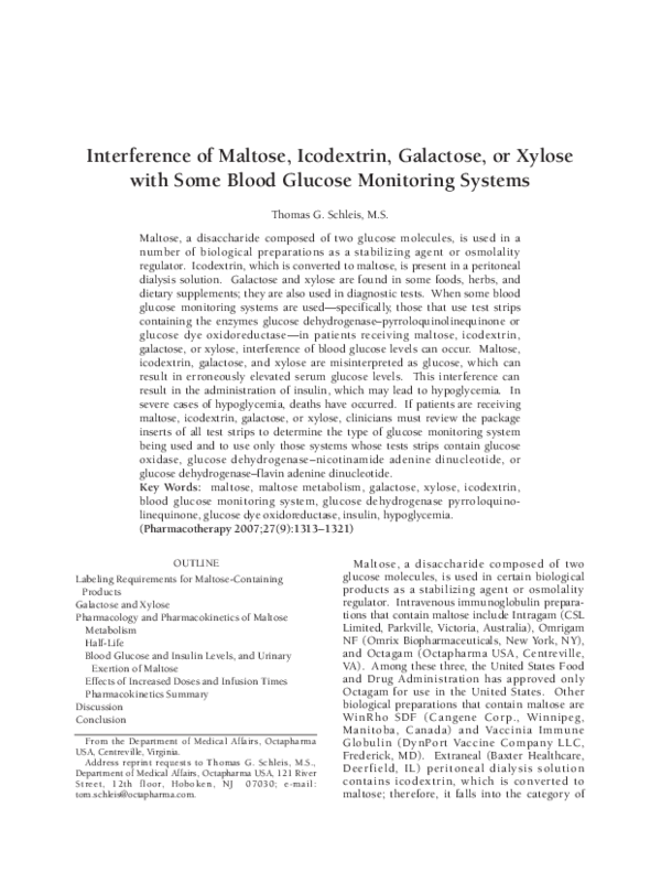 (PDF) Interference of Maltose, Icodextrin, Galactose, or Xylose with ...