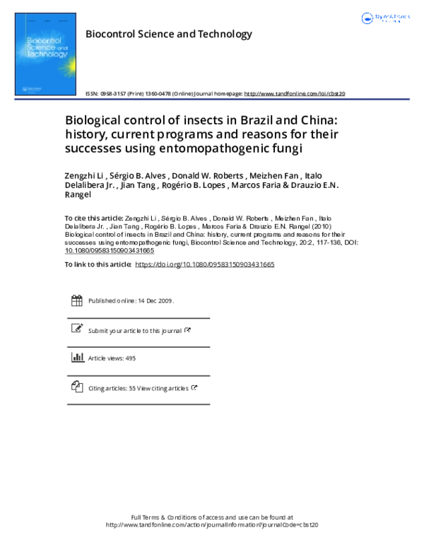 (PDF) Biological control of insects in Brazil and China: history ...