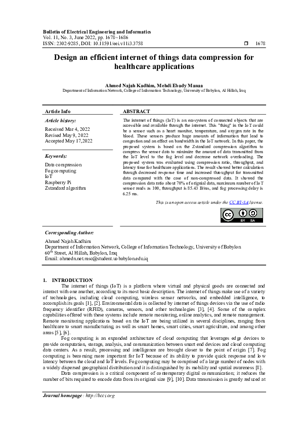 (PDF) Design an efficient internet of things data compression for healthcare applications