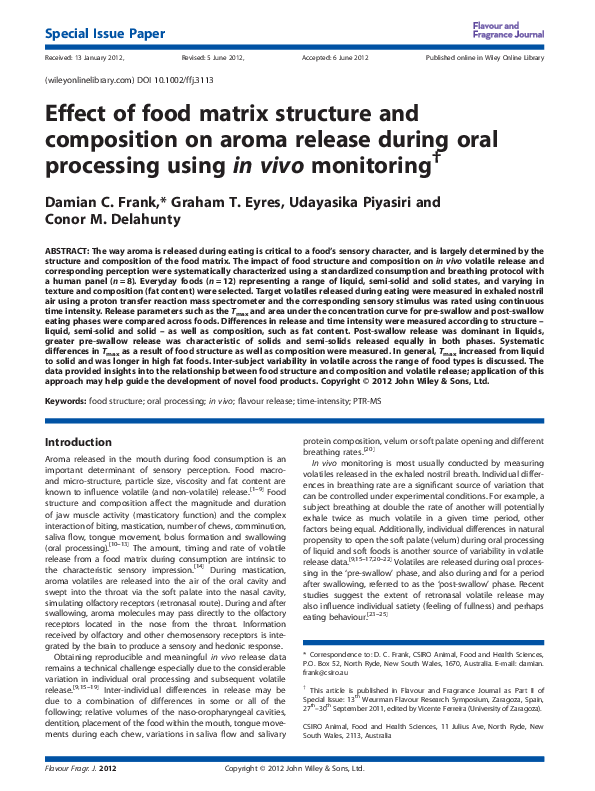 (PDF) Effect of food matrix structure and composition on aroma release ...