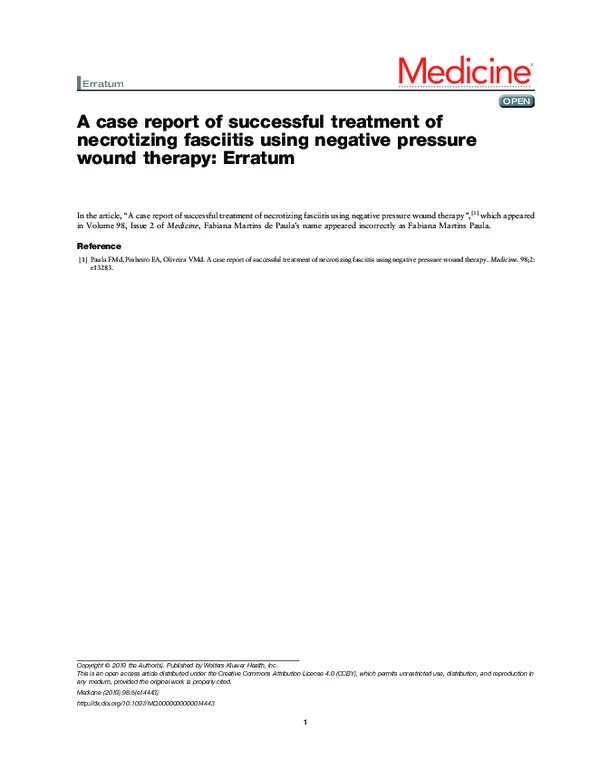 (PDF) A case report of successful treatment of necrotizing fasciitis ...