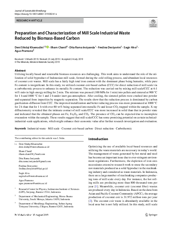 (PDF) Preparation and Characterization of Mill Scale Industrial Waste ...