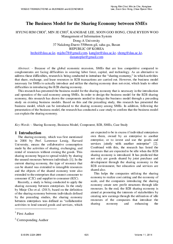 (PDF) The Business Model for the Sharing Economy between SMEs based on ...