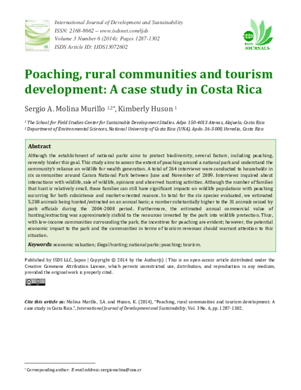 (PDF) Poaching, rural communities and tourism development: A case study ...