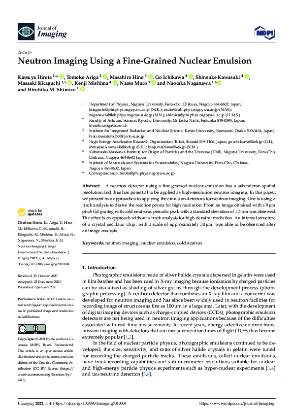 (PDF) Neutron Imaging Using a Fine-Grained Nuclear Emulsion