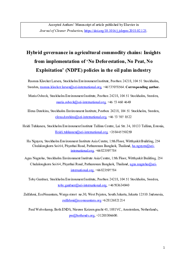 (PDF) Hybrid governance in agricultural commodity chains: Insights from ...