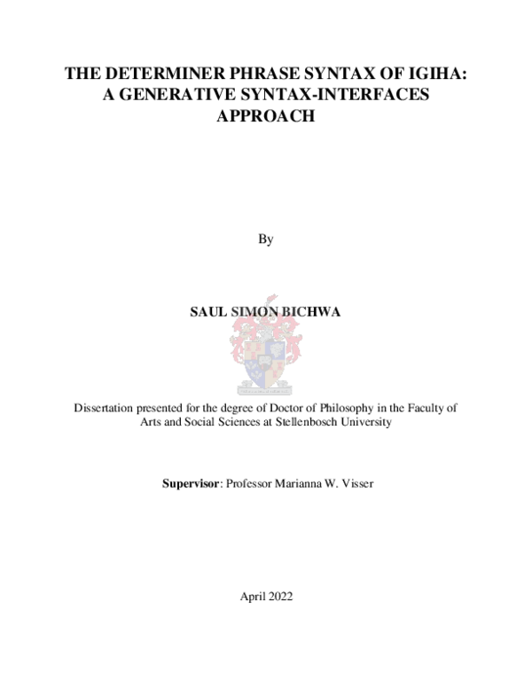 (PDF) THE DETERMINER PHRASE SYNTAX OF IGIHA: A GENERATIVE SYNTAX-INTERFACES APPROACH