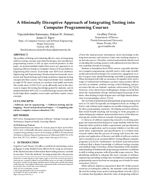 (PDF) A minimally disruptive approach of integrating testing into ...