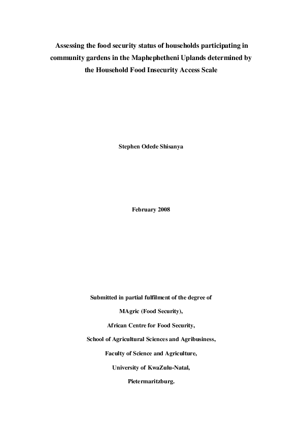 (PDF) Assessing the food security status of households participating in ...