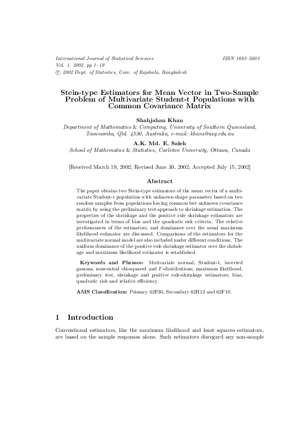 (PDF) Stein-type Estimators for Mean Vector in Two-Sample Problem of Multivariate Student-t ...