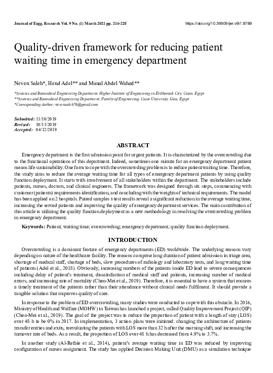 (PDF) Quality-driven framework for reducing patient waiting time in ...