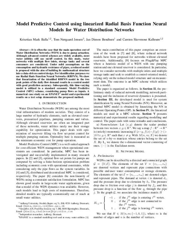 (PDF) Model Predictive Control using linearized Radial Basis Function Neural Models for Water ...