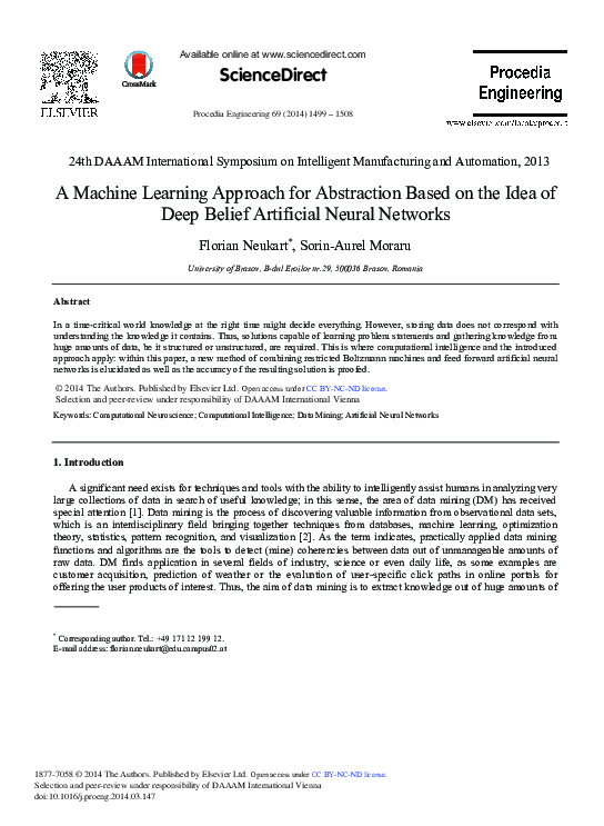 Pdf A Machine Learning Approach For Abstraction Based On The Idea Of Deep Belief Artificial
