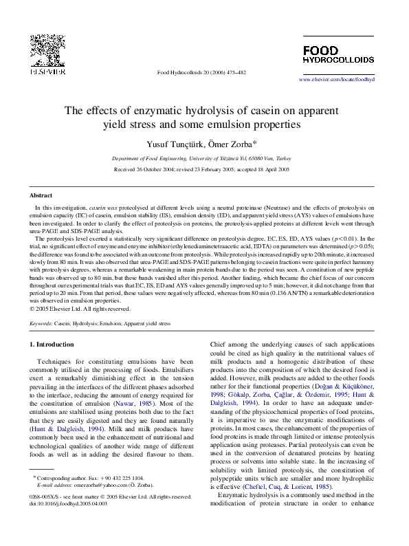 (PDF) The effects of enzymatic hydrolysis of casein on apparent yield ...