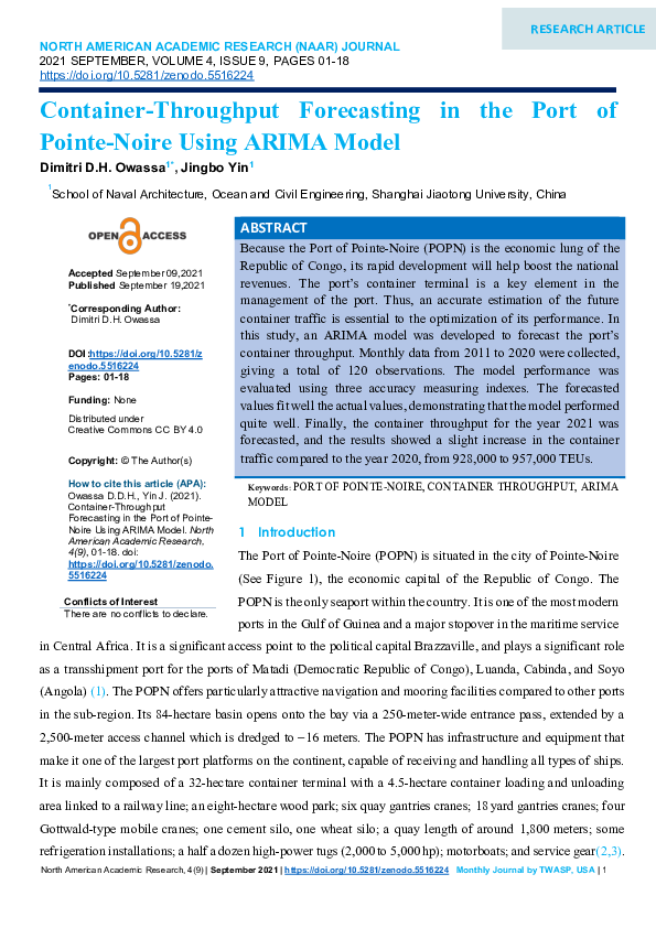 Pdf Container Throughput Forecasting In The Port Of Pointe Noire Using Arima Model