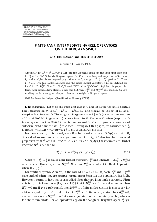 Pdf Finite Rank Intermediate Hankel Operators On The Bergman Space
