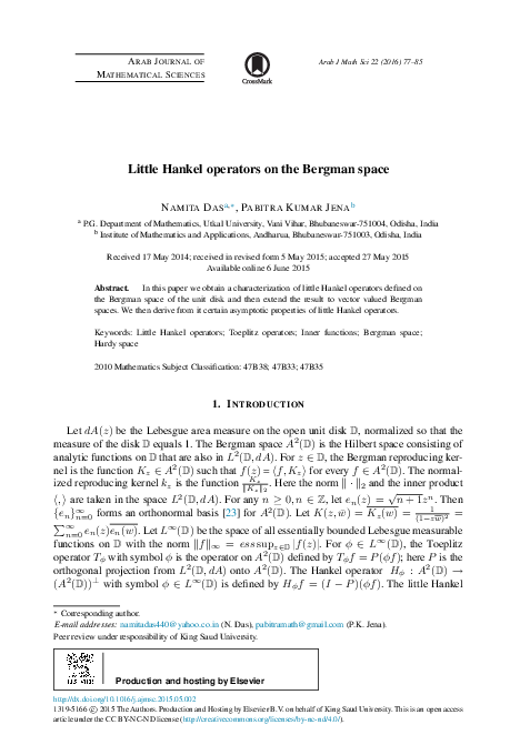 (PDF) Little Hankel operators on the Bergman space