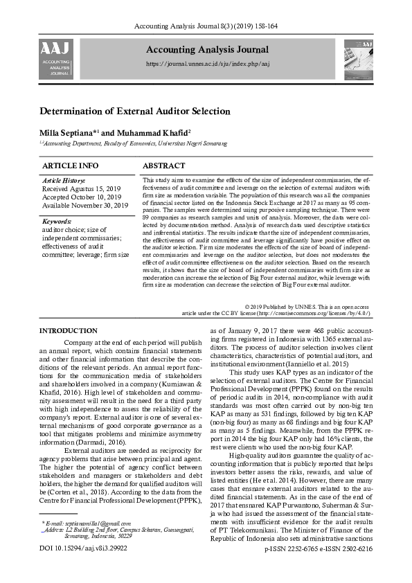 (PDF) Determination of External Auditor Selection